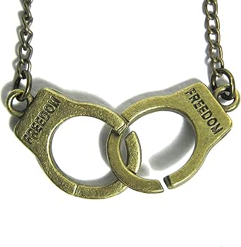 Amazon.com: Handcuffs Necklace Freedom Engraved NB35 Gold Tone Jail ...