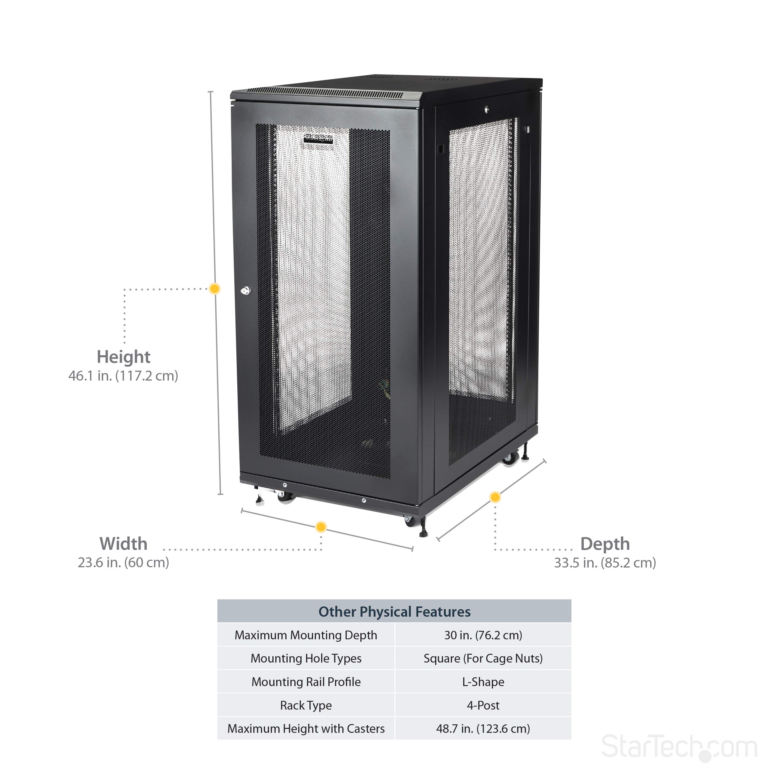 StarTech 24U Server Rack Cabinet 4 Post Adjustable Depth 2 To