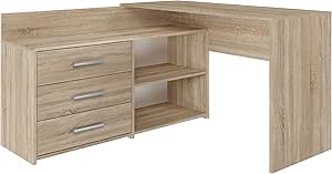 CDF MOLINE - Corner desk with storage - 3 drawers + 2 shelves ...