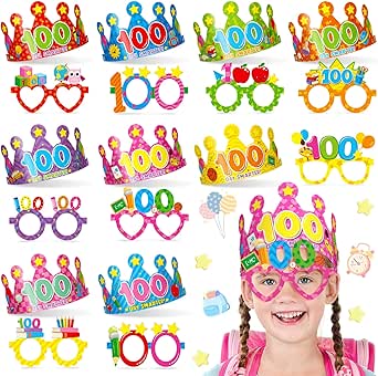 Amazon.com: Tatuo 54 Pieces 100th Day of School Glasses and Crowns 100 ...