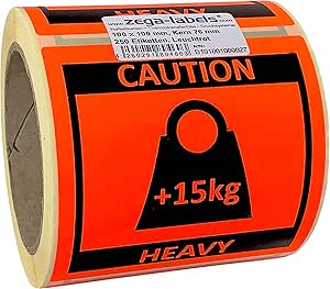 Warning Labels on Roll - Caution Heavy + 15 kg for Heavy Packages - 250 ...