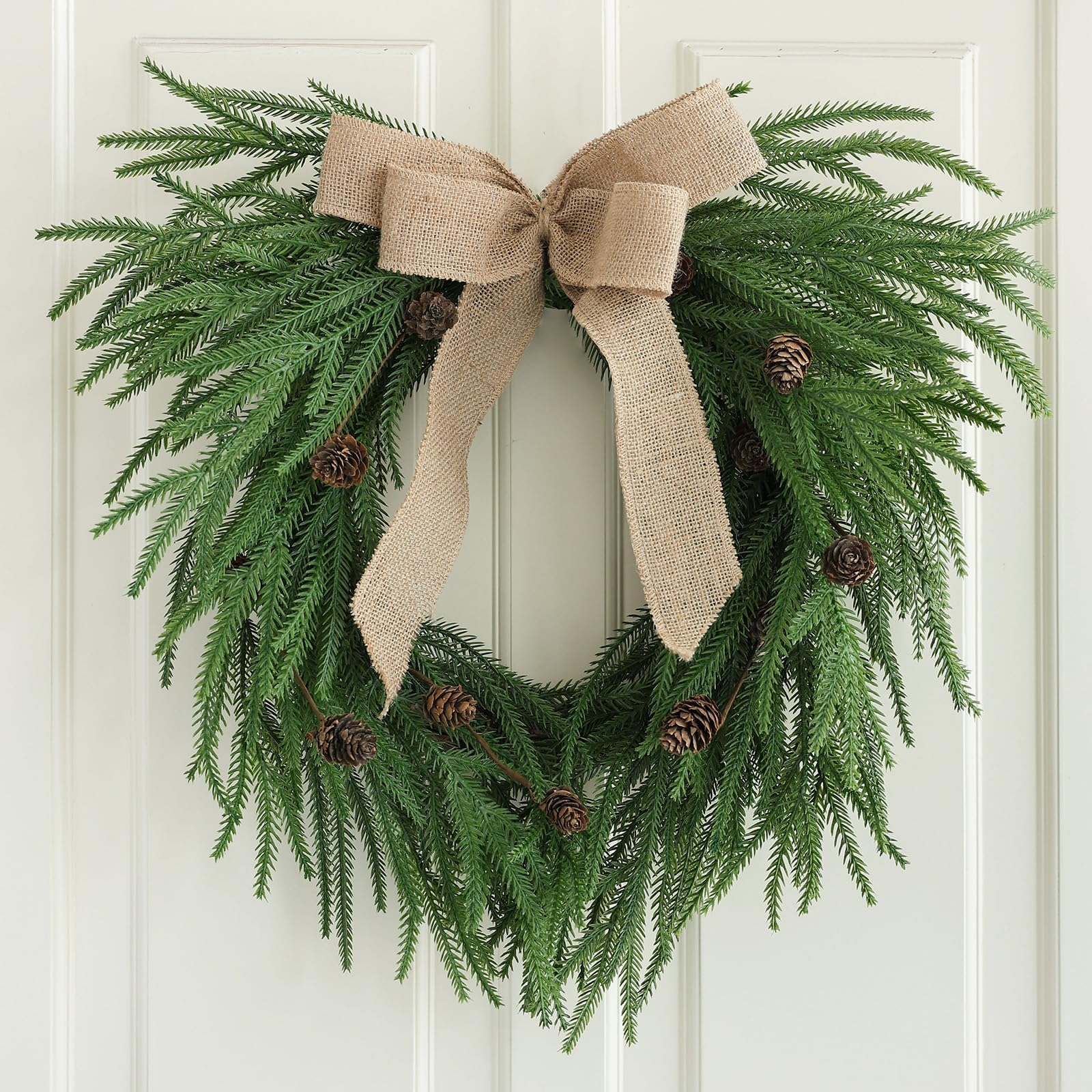 Hometrance Plain Christmas Norfolk Pine Wreaths for Front Door 20 ...
