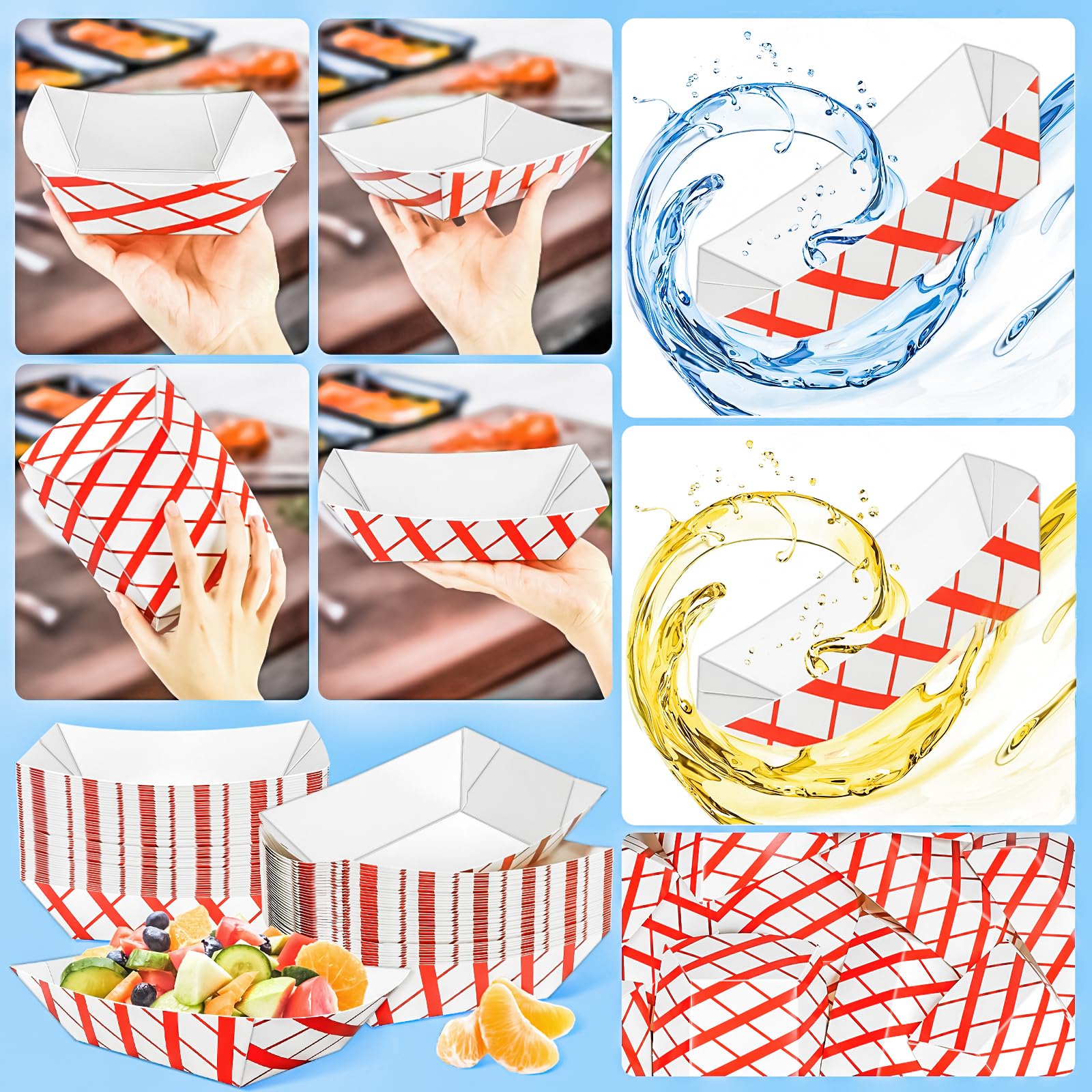 Snapklik.com : MotBach 90 Pack 2.5Lb Checkered Paper Food Boat Trays ...