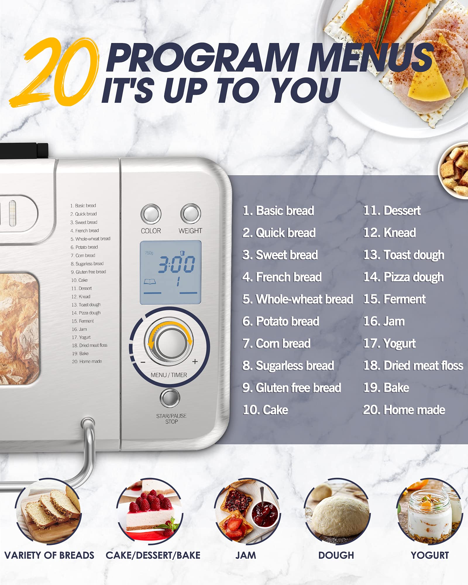 Neretva Bread Machine, 20-in-1 2LB Automatic Bread Maker with Nonstick ...