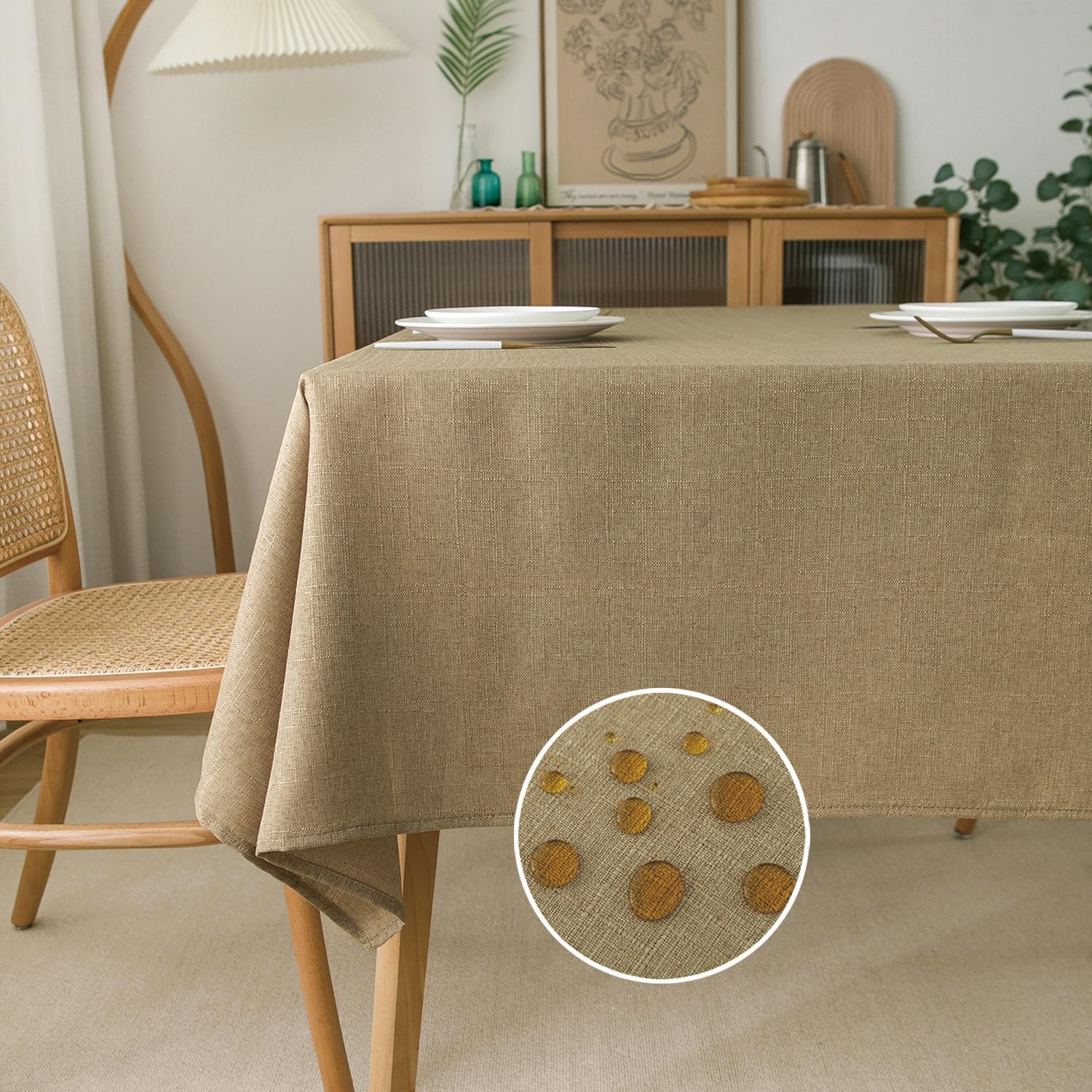 Amazon.com: NLMUVW Tan Linen Tablecloth 84 Inch Rectangle, Textured ...