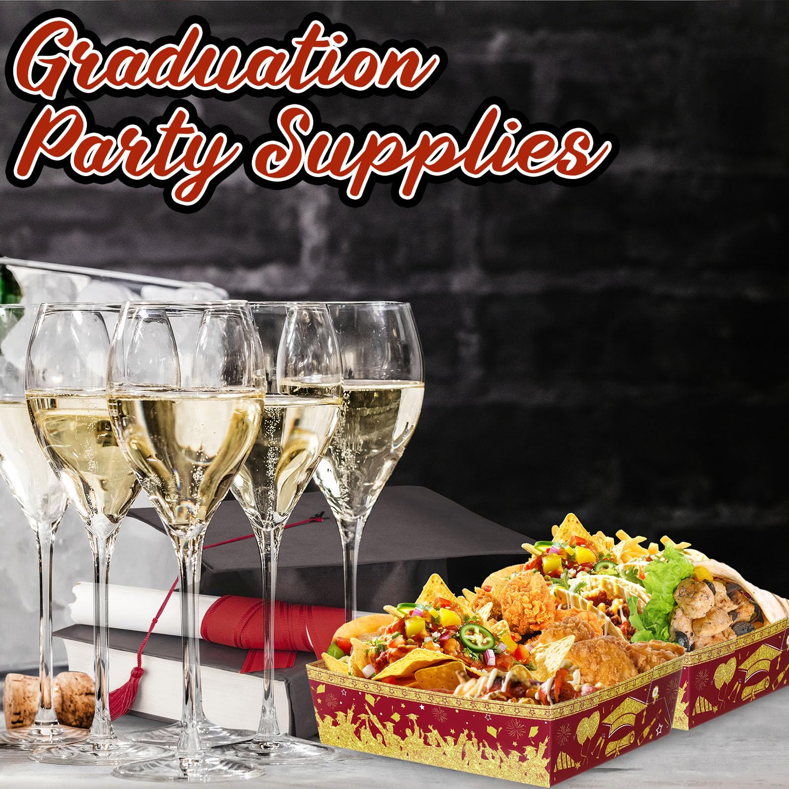 Snapklik.com : 36 Pcs 2024 Maroon Graduation Paper Food Trays 5 Lb ...