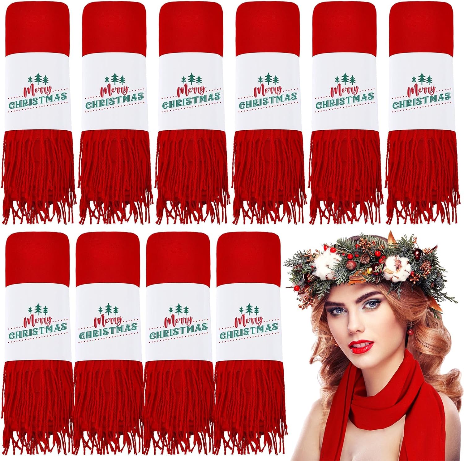 Suhine Lot de 10 écharpes d'hiver unisexes au toucher cachemire rouge ...