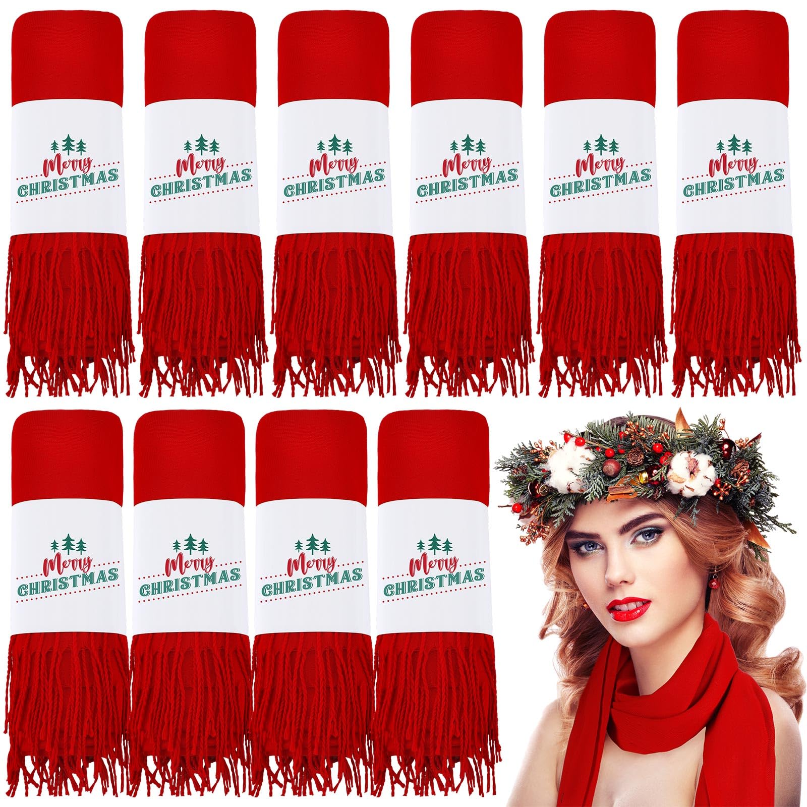 Suhine 10 Pieces Christmas Red Scarf Bulk Unisex Cold Weather Winter ...