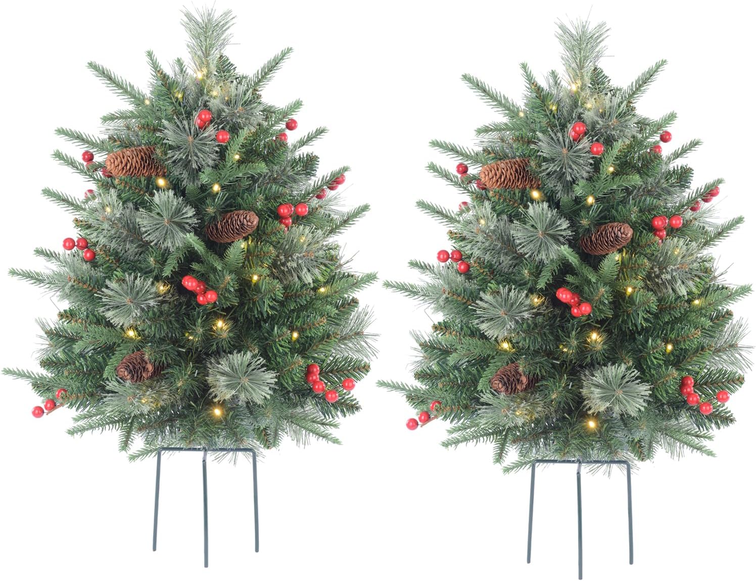 Amazon.com: Small Outdoor Christmas Tree for Porch - Set of 2 Prelit ...