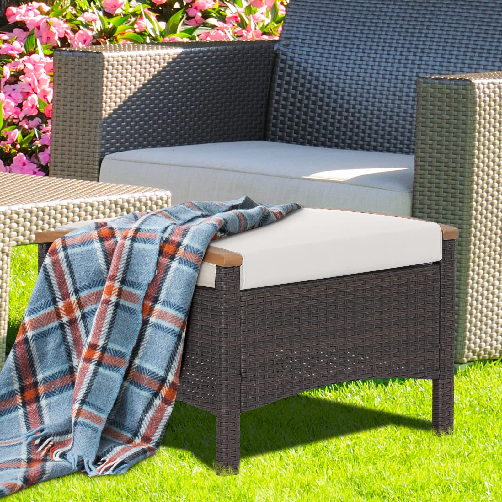 Snapklik.com : Tangkula 2 Piece Patio Rattan Ottomans, Outdoor Wicker ...
