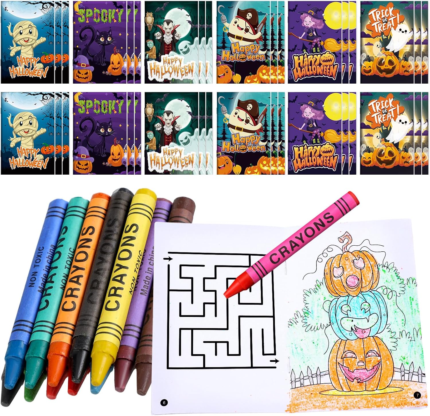 Amazon.com: 48 Pcs Halloween Coloring Book for Kids with 12 Crayons Set ...