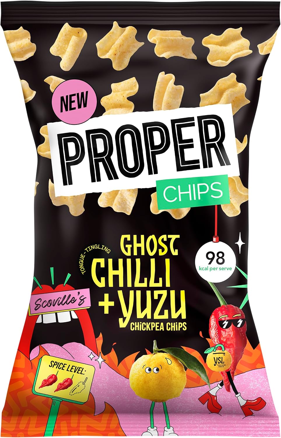 PROPERCHIPS Ghost Chilli & Yuzu Chickpea Chips, 1 x 85g, Vegan and ...
