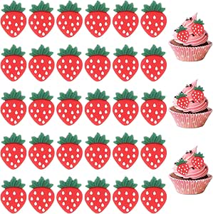 Amazon.com: 30 Pack Strawberry Cupcake Toppers Cake Topper Decor ...