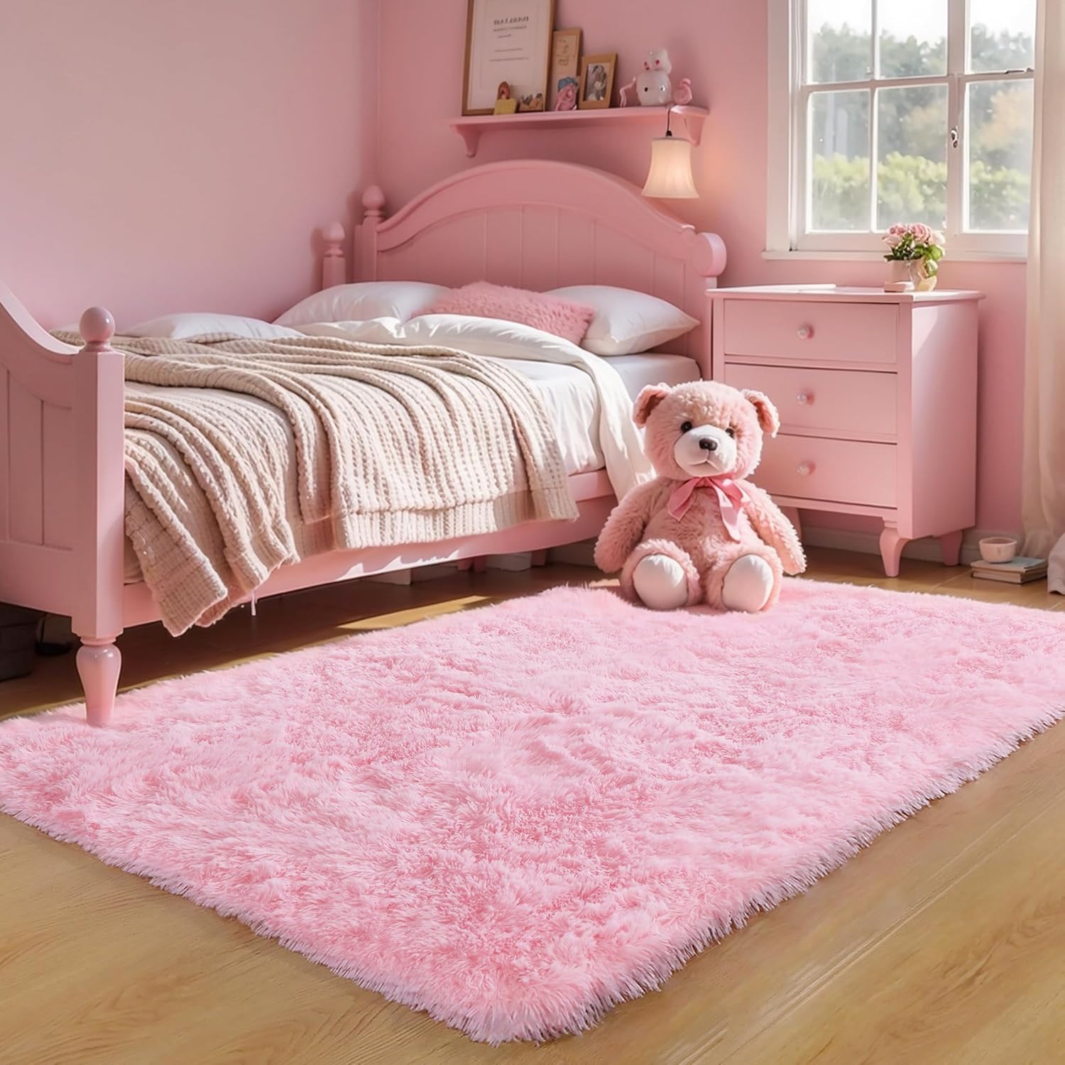 Amazon.com: KCHOWUA Pink Fluffy Fuzzy Small Area Rugs for Bedroom Girls ...