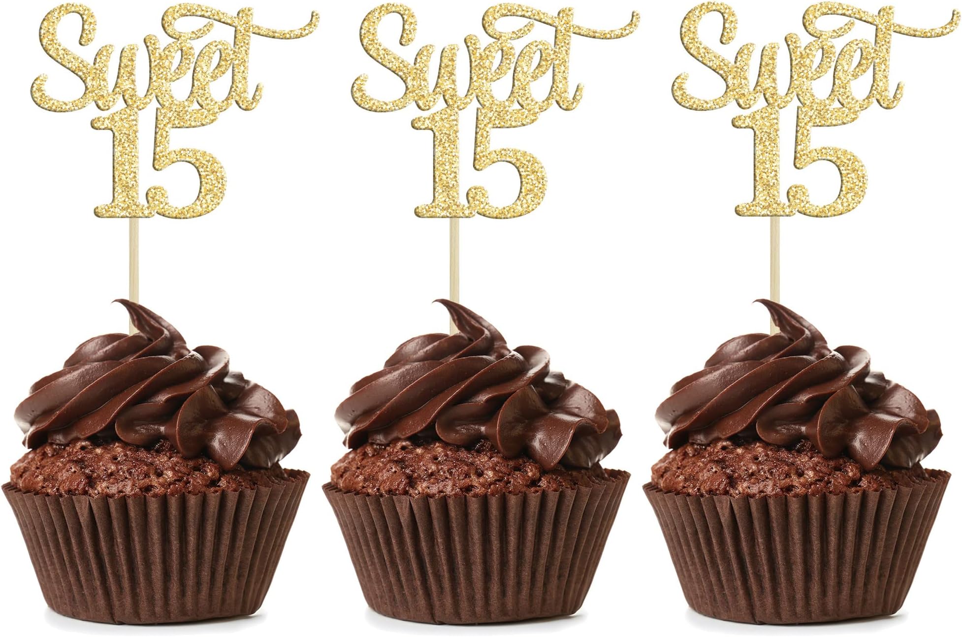 Amazon.com: 30 PCS Number 15 Cupcake Toppers Glitter Cheers to 15 years ...