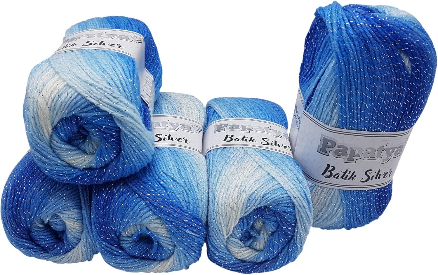 5 x 100 g Glitter Wool Papatya Batik Silver Effect Wool Multi-Coloured ...