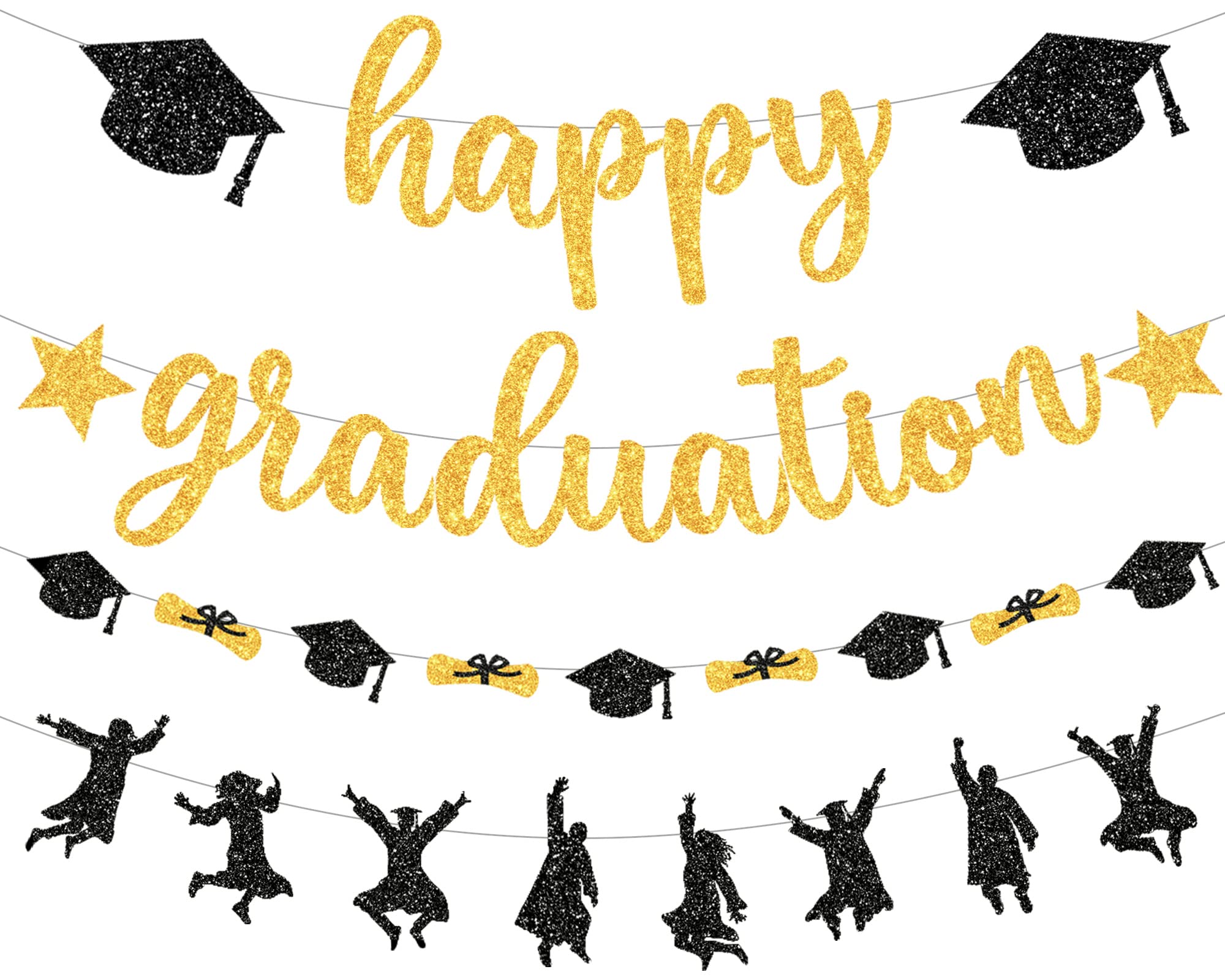 Pajean 4 Pack Happy Graduation Banner 2022 Graduation Glitter Banner ...