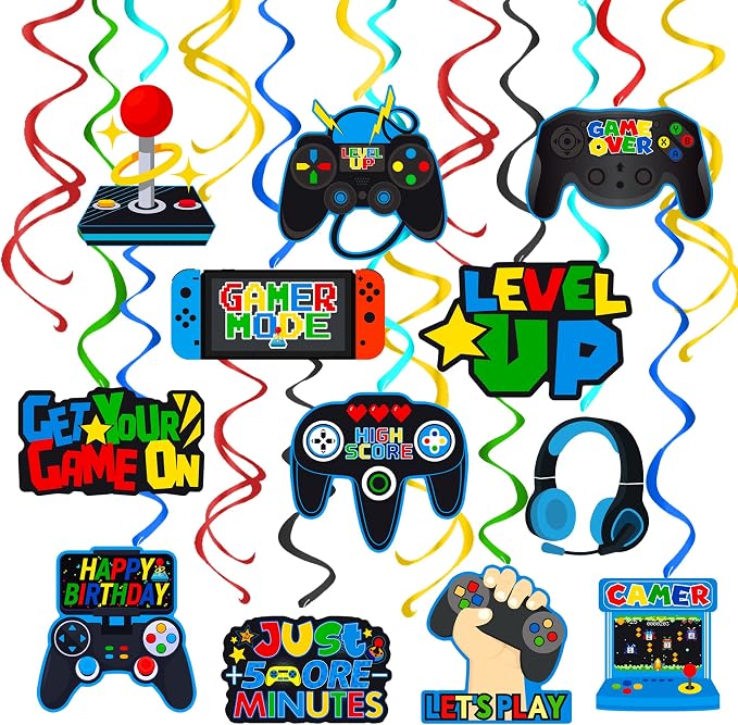 Amazon.com: umoni 20pcs Video Game Hanging Swirls Video Game Party ...
