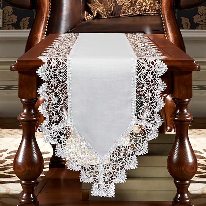 Amazon.com: FRAGRANCOSY Elegant Vintage White Table Runner 36 inches ...