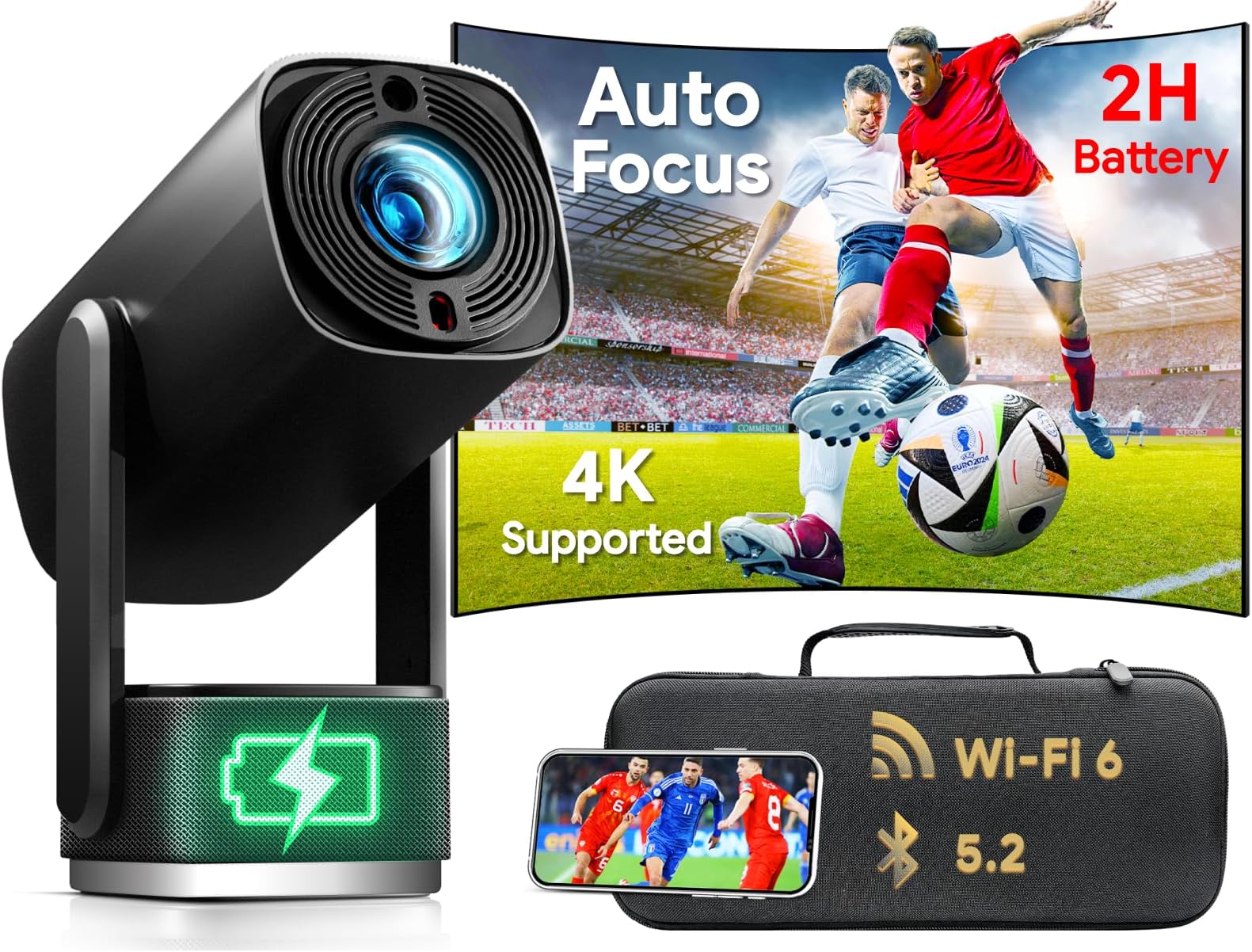 Amazon.com: SkyEcho Auto Focus Battery Powered Projector - Smart ...
