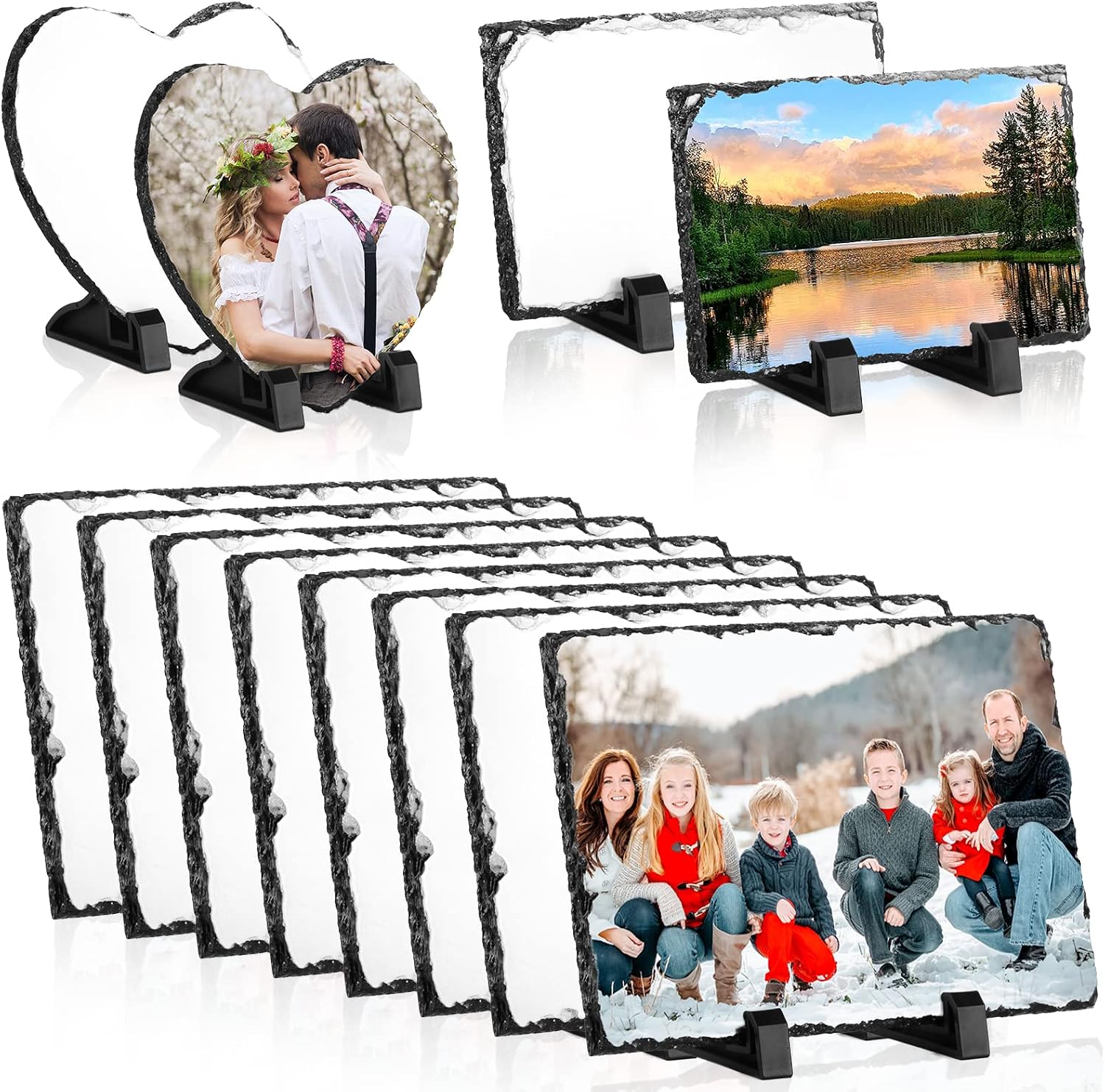 Amazon.com: 12PCS Sublimation Blank Slate Rock with Display Stand Heart ...