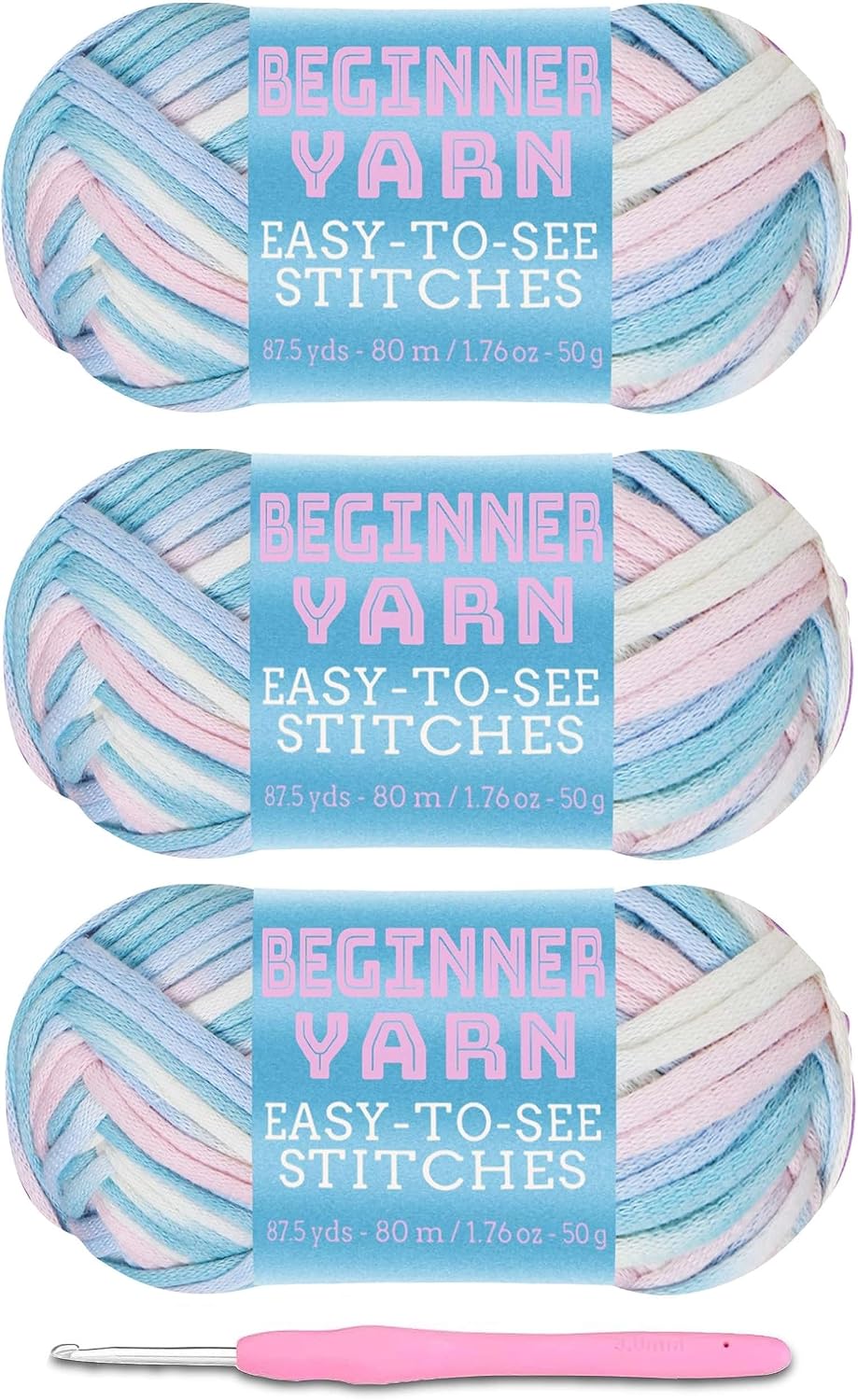 Amazon.com: 3x50g Beginners Pink Blue Purple Mixed Yarn, 260 Yards Yarn ...