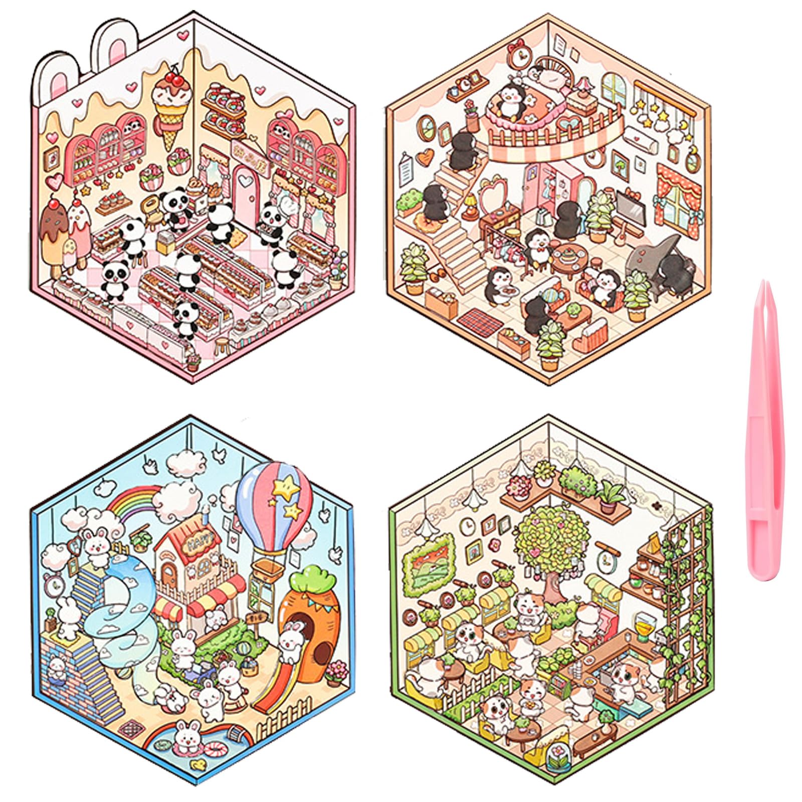 Amazon.com: 4 Sets DIY 3D House Stickers, 3D Sticker Scene Miniature ...