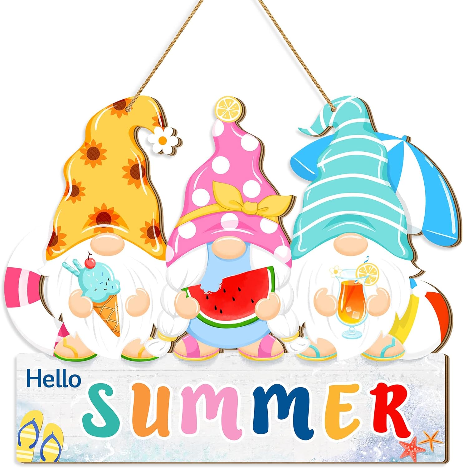 Amazon.com : Hello Summer Gnomes Door Sign, Beach Summer Hanging Signs ...