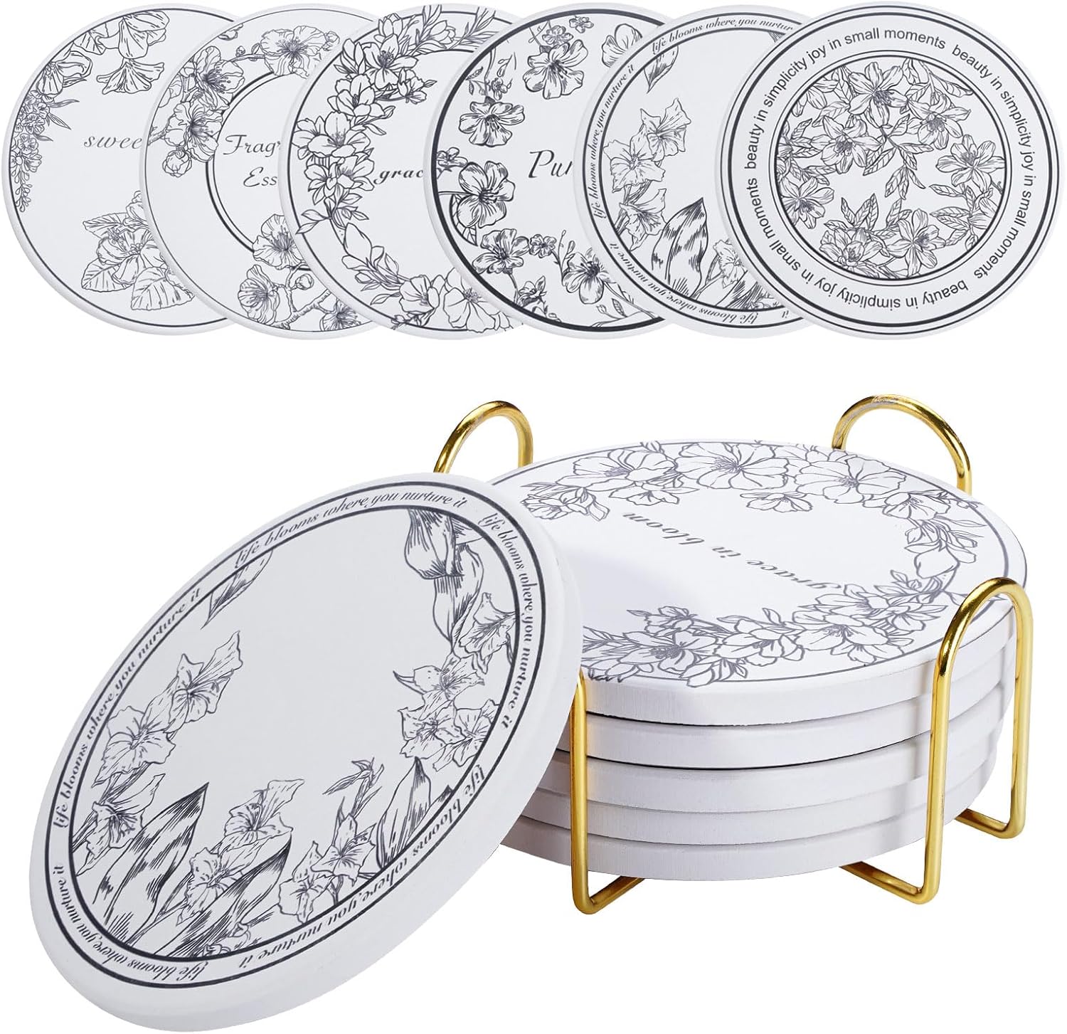 Amazon.com | PEUZAVA 6Pcs Ceramic Coasters Set with Holder - 6 Unique ...