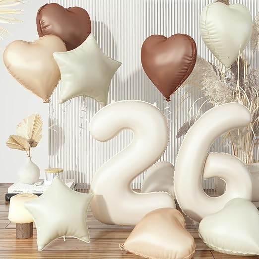 Amazon.com: Cream 26 Balloons Decor, Beige Brown White Sand Foil Star ...