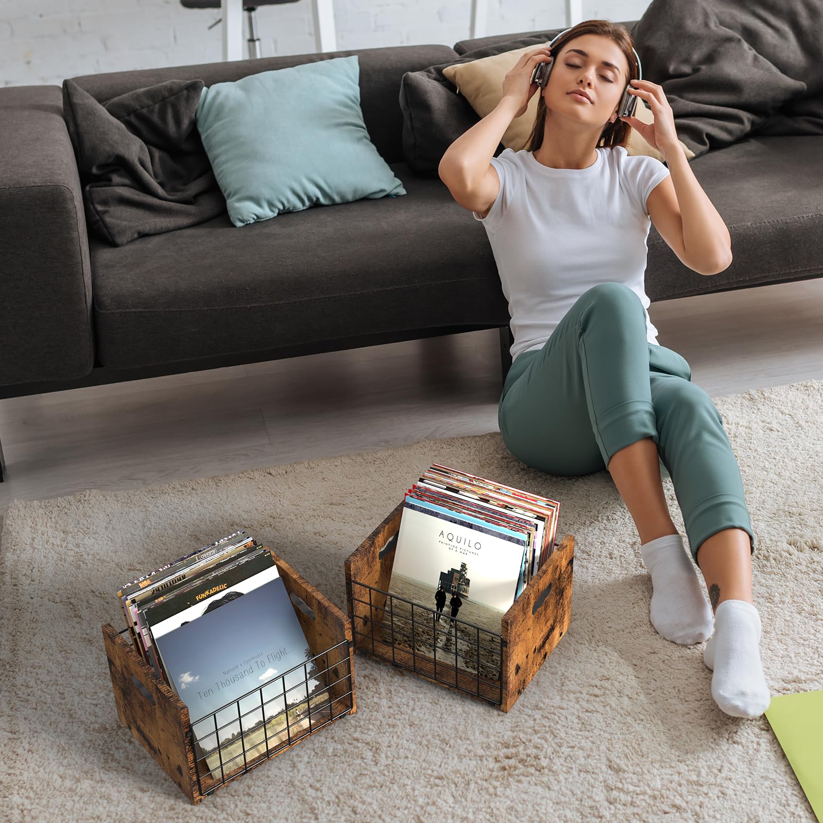 Snapklik.com : Record Album Storage Crate, 2 Pack Vinyl Record Storage ...