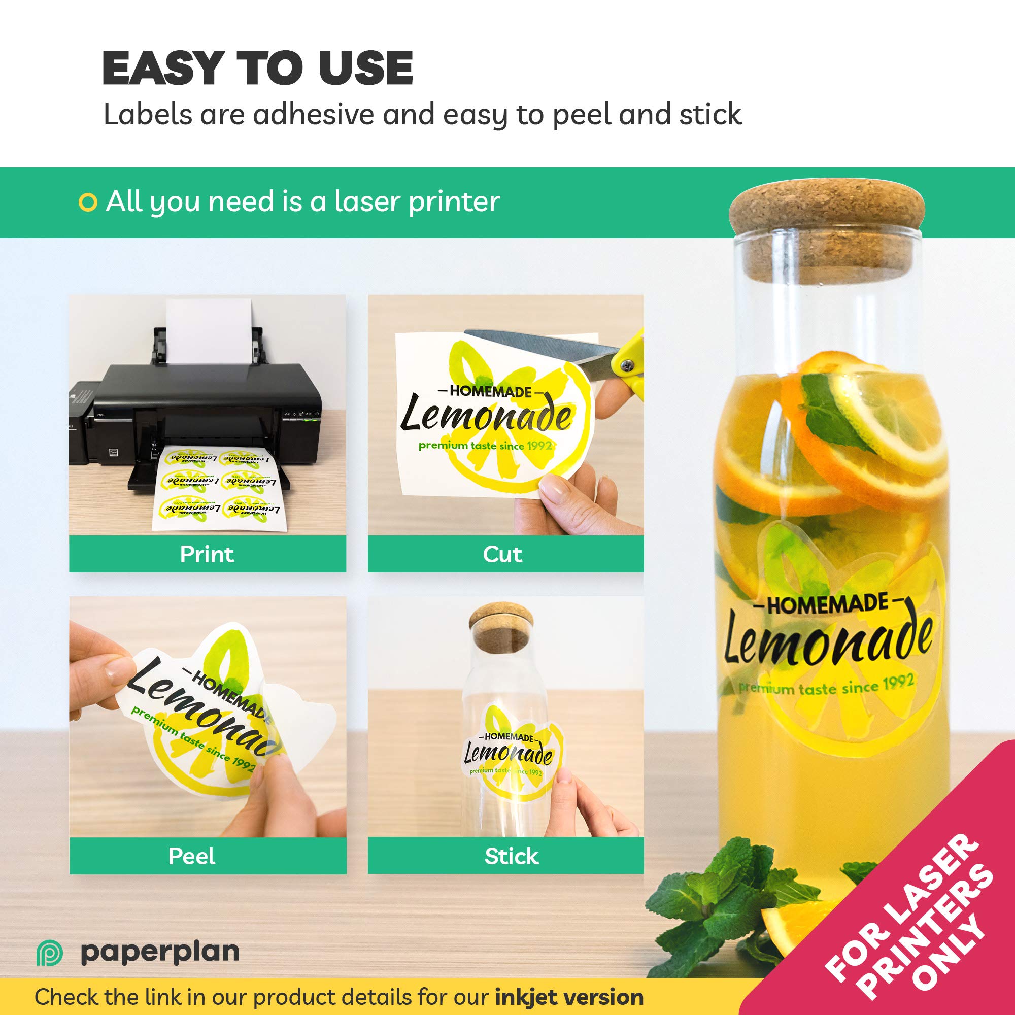 (20 Sheets) Clear Sticker Paper for Laser Printer Vinyl Labels Decal ...