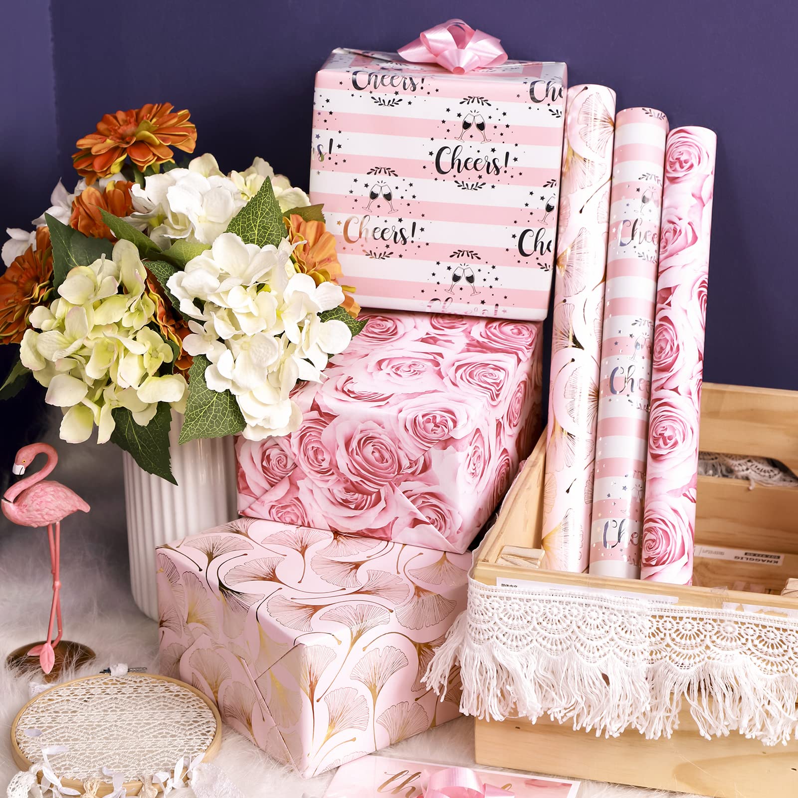 Snapklik.com : MAYPLUSS Pink Wrapping Paper Roll - Mini Roll - 17in X ...