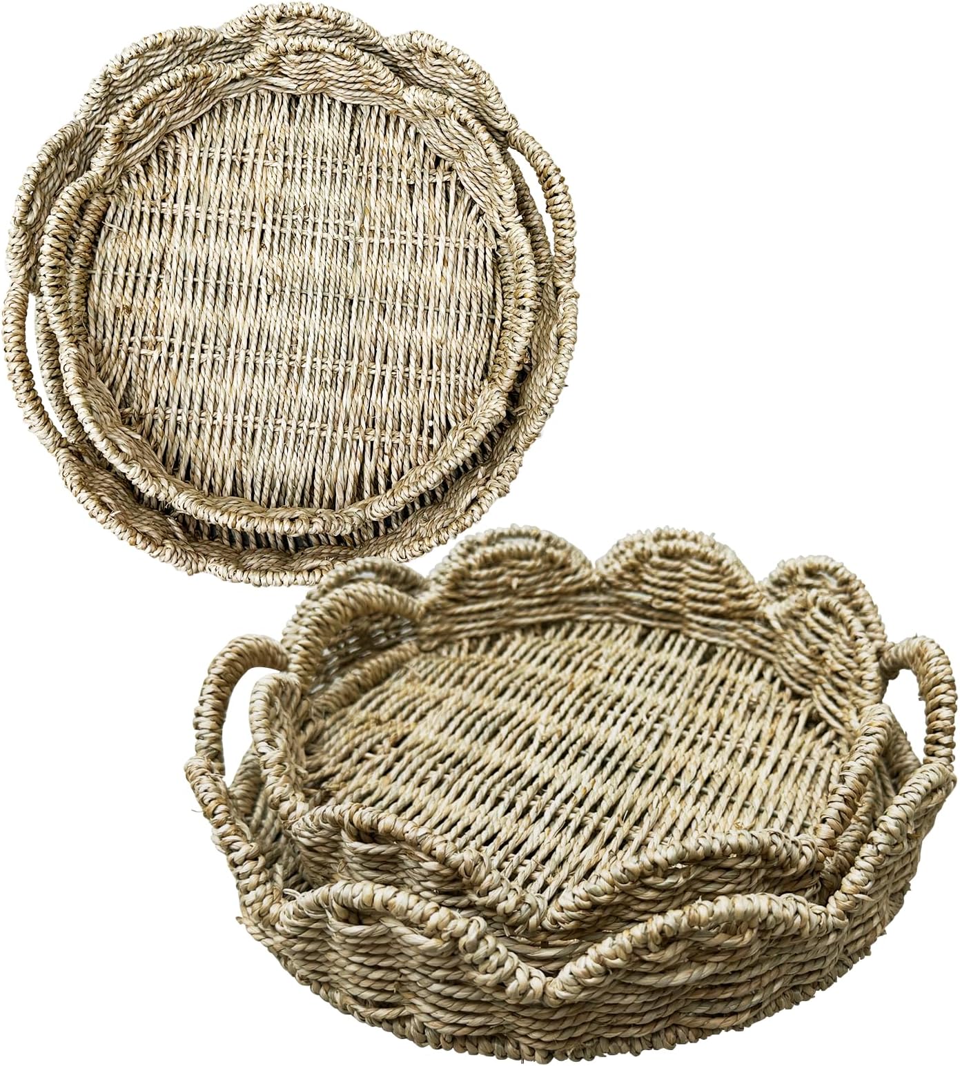 Amazon.com: TUSAUW 2PCS Scalloped Tray, Woven Tray Hand Woven Rattan ...