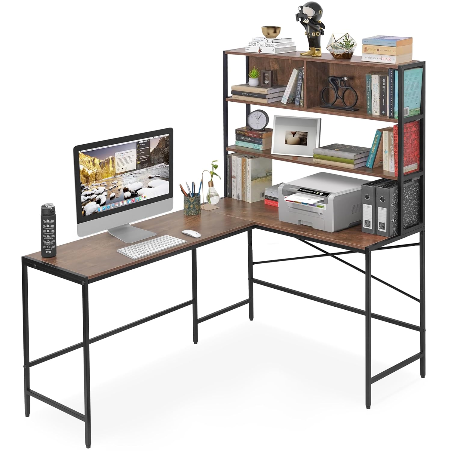 ABOUT SPACE 3 Tier L-Shaped Unique Computer Table with Desktop, Hutch ...