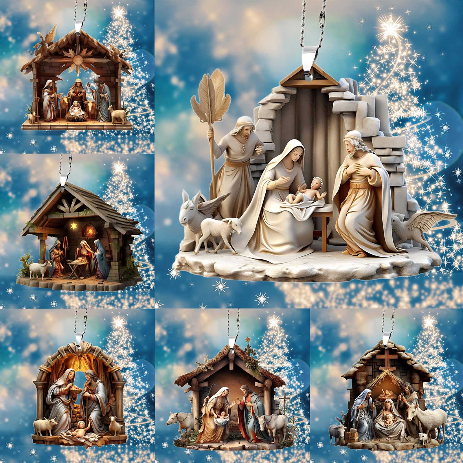 Amazon.com: 6 Pack Nativity Scene Ornaments for Christmas Tree - Flat 3 ...