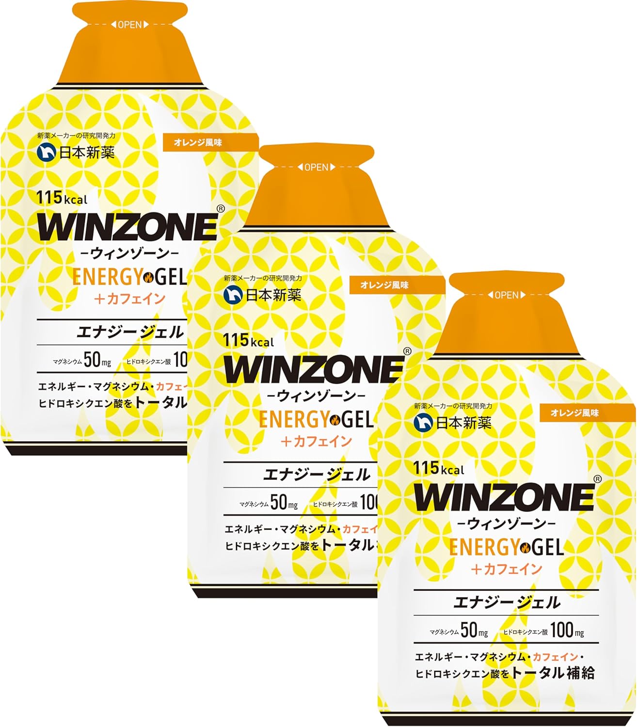 Amazon.co.jp: 日本新薬 WINZONE（ウィンゾーン）フルマラソン完走セット エナジージェル オレンジ風味 3袋 マラソン 補給 ...