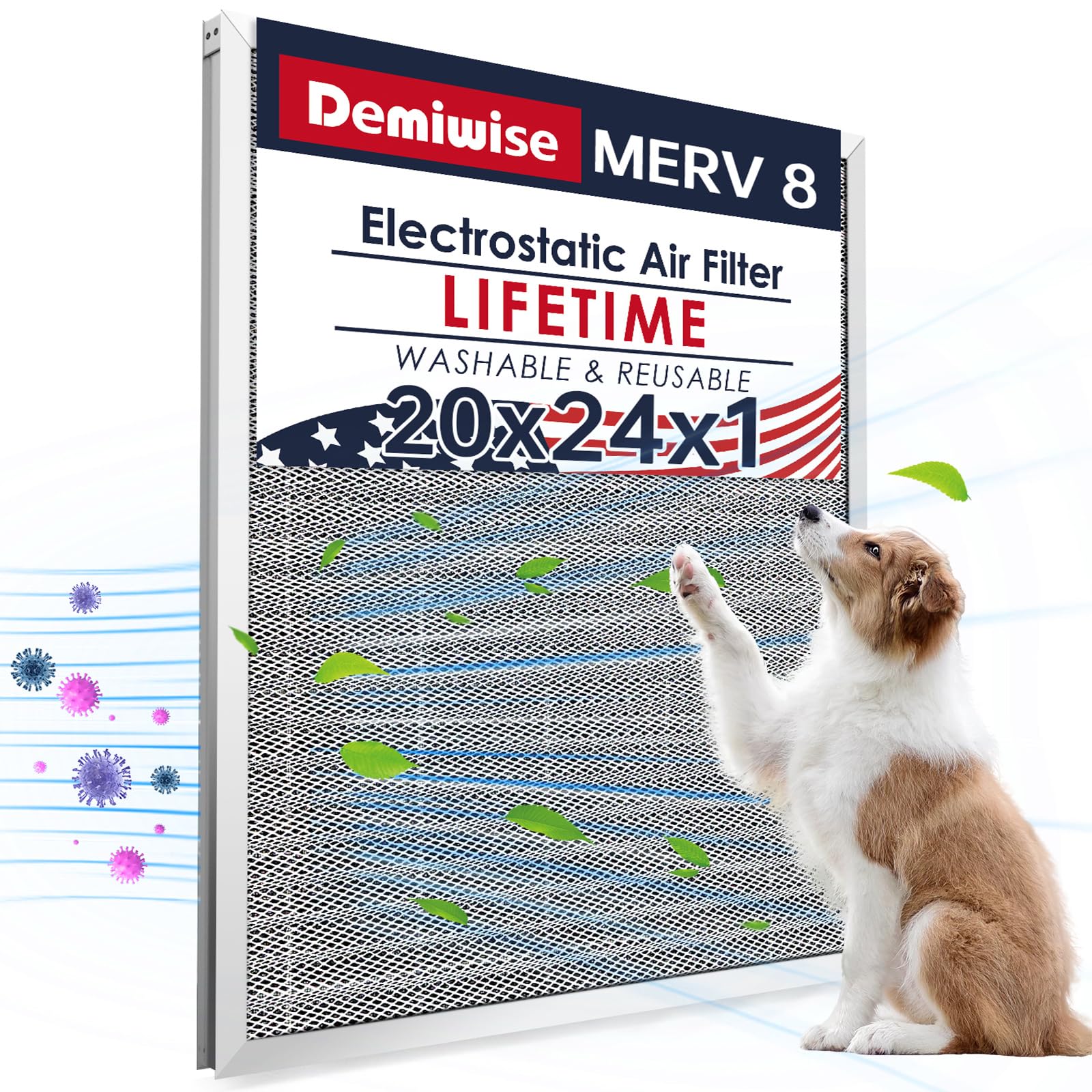 Amazon.com: Demiwise 20x24x1 Electrostatic Air Filter, MERV 8 Washable ...