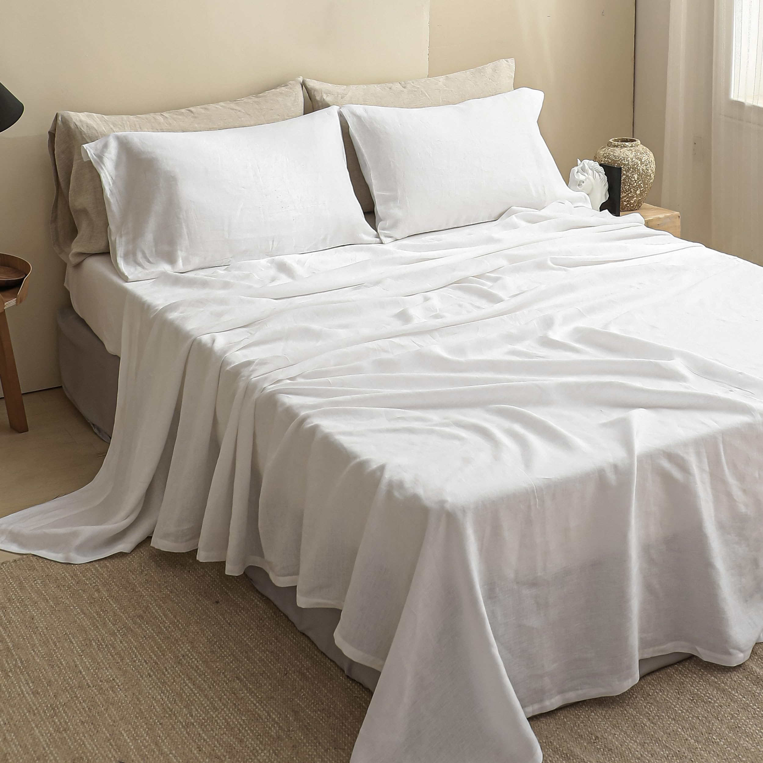 Snapklik.com : Simple&Opulence 100% Linen Sheet Set Solid Color-4 Pcs ...