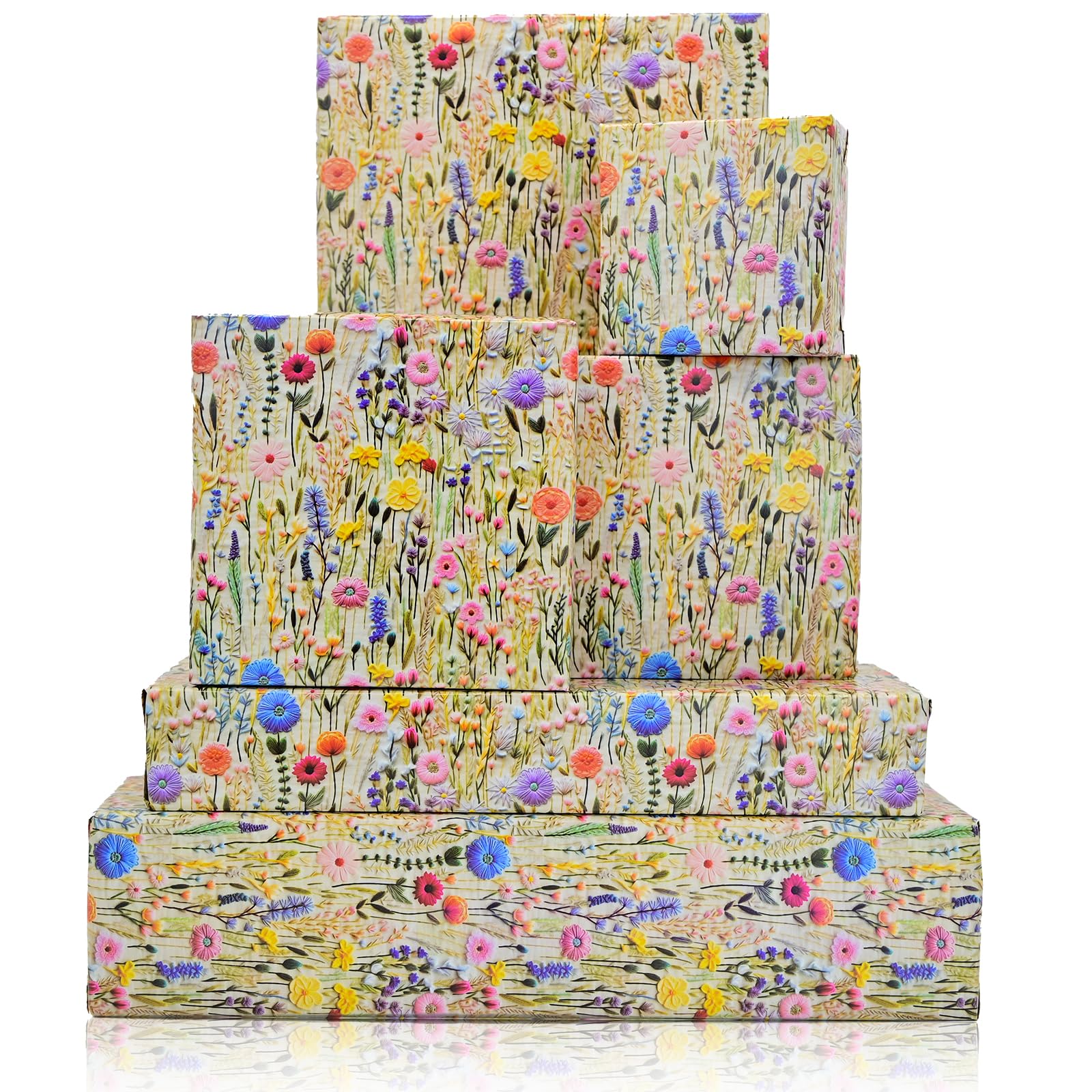 Amazon.com: Vnaaem 6 Pcs Wildflower Wrapping Paper Floral Emobroedery ...