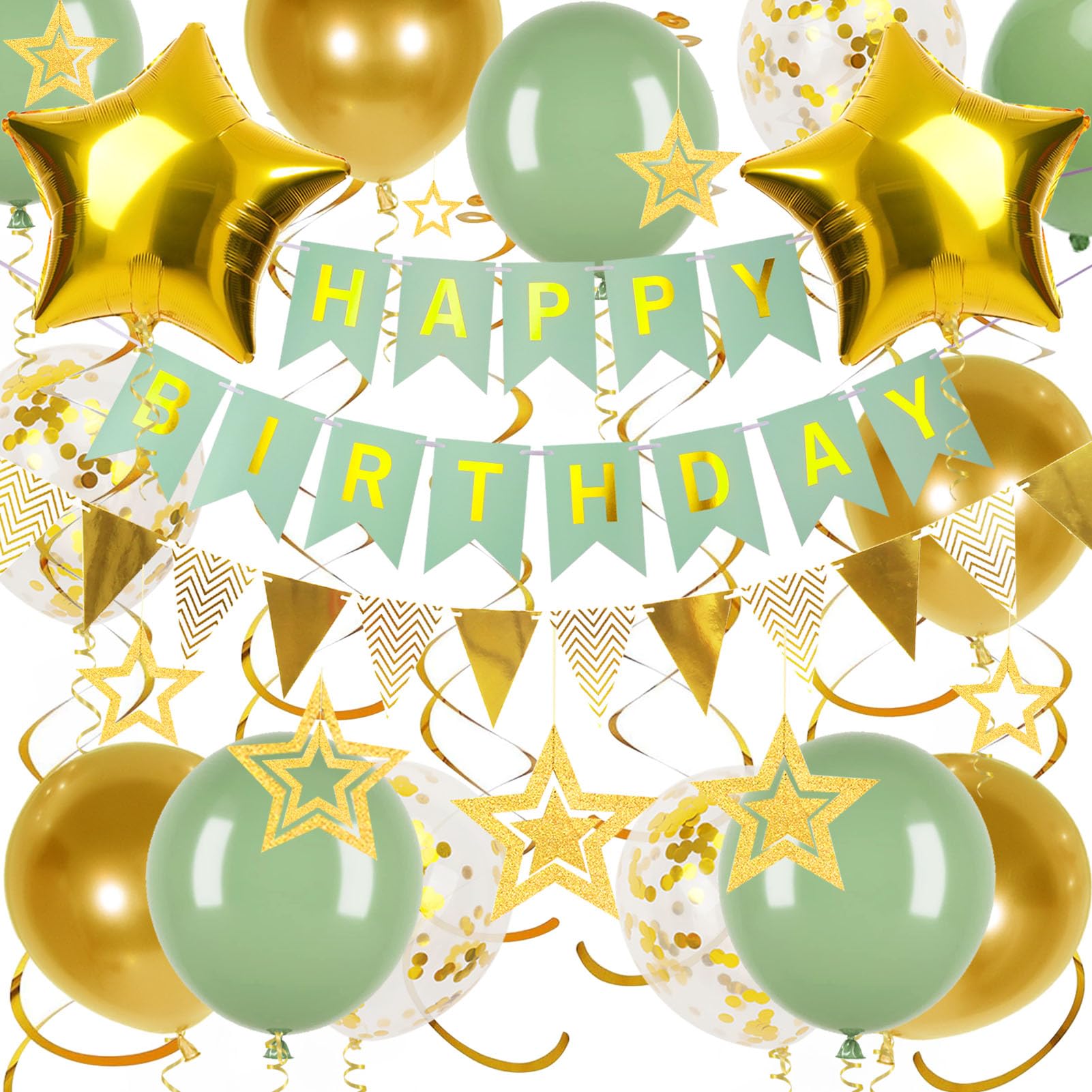 Amazon.com: Green Gold Birthday Decorations, Happy Birthday Banner and ...