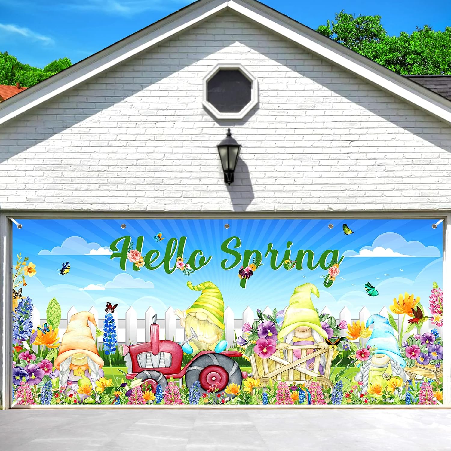 Amazon.com : Hello Spring Garage Door Banner Decoration Large Spring ...