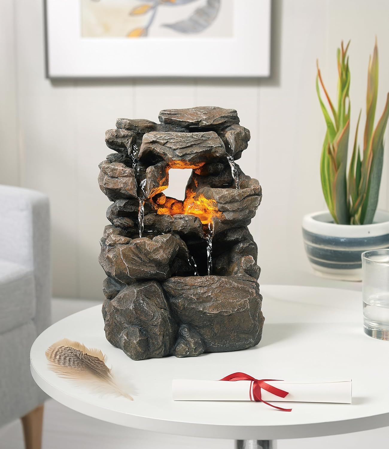 Haobos Cascading Tabletop Water Fountains with LED Light - Indoor ...