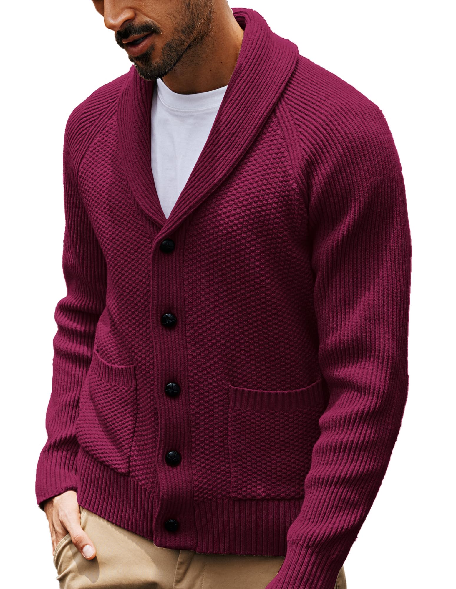 PJ PAUL JONES Mens Shawl Collar Cardigan Sweaters Knit Textured Sweater ...