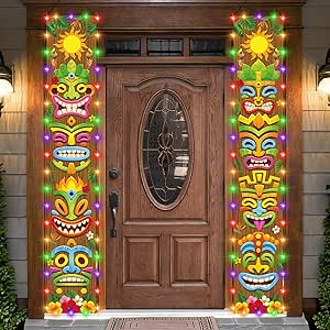 Amazon.com: Hawaiian Luau Party Decorations Lighted TIKI Banner Door ...