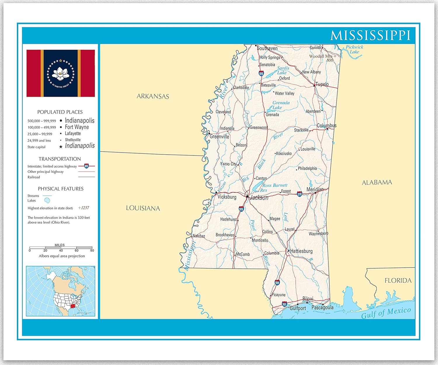 USA State Map - Mississippi City Wall Poster | Travelers Gift ...