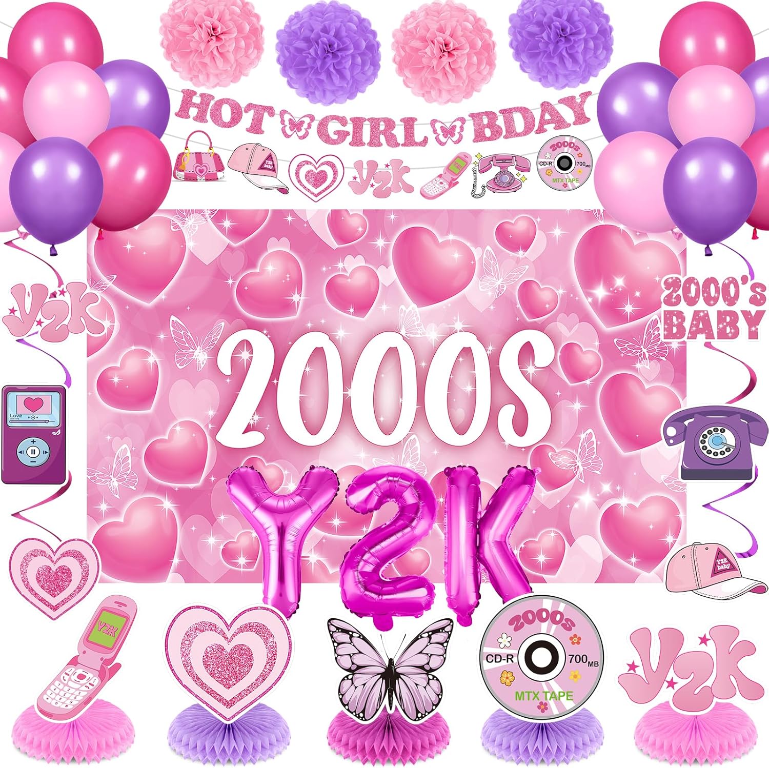 Amazon.com: Y2K Party Decorations Early 2000s Banner Hanging Swirls Y2K ...