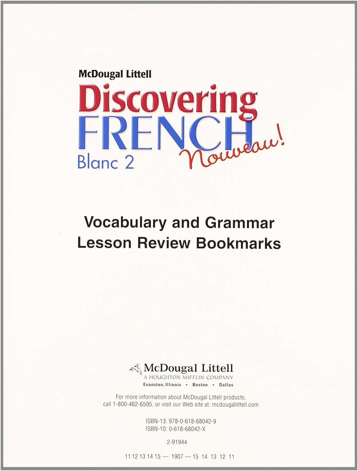Discovering French Nouveau: Workbook Lesson Review Bookmarks Blanc ...