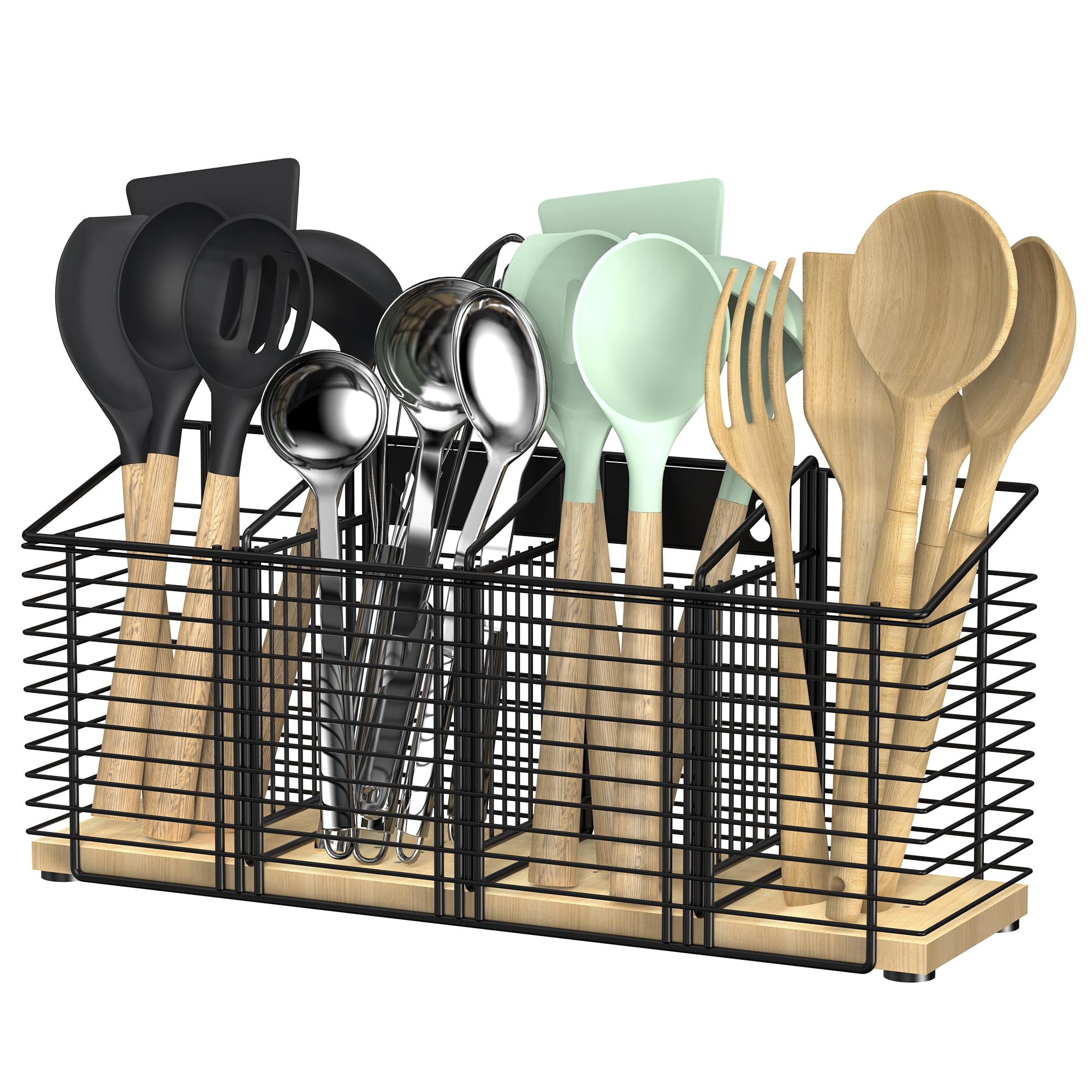 Amazon.com: LOTEYIKE Large Kitchen Utensil Holder with 4 Compartments ...