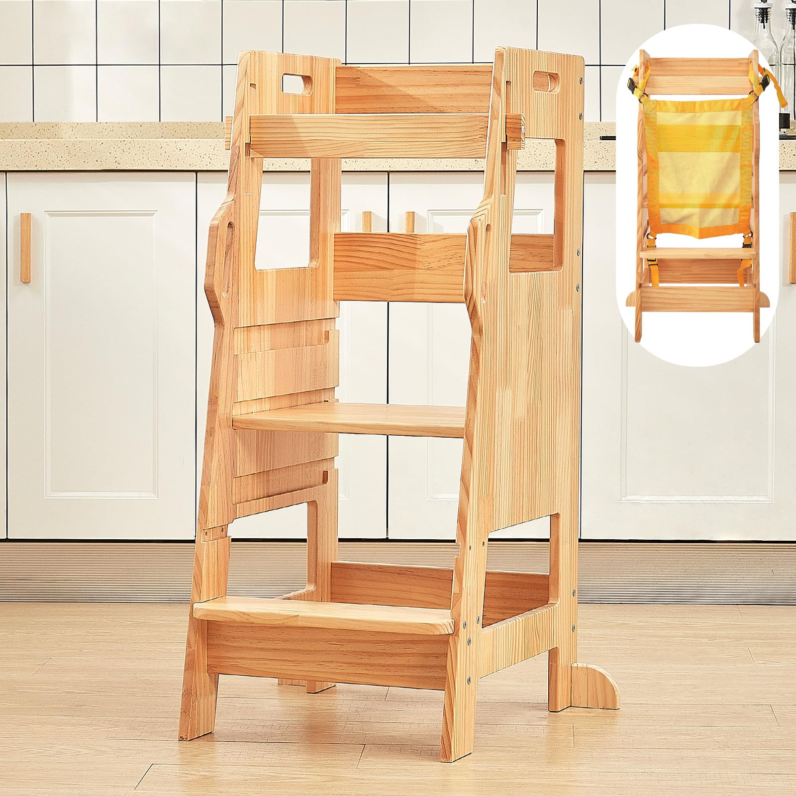 FUNLIO Toddler Tower with Safety Net, Kids Kitchen Step Stool, 3-Level ...